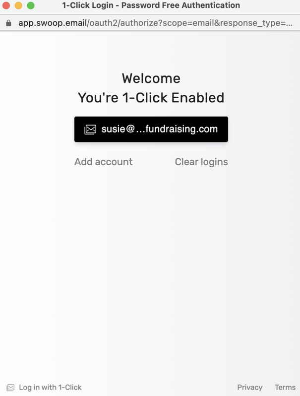Logging in with Swoop 1-Click Login