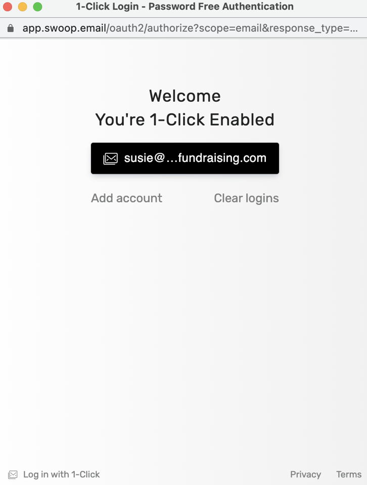 Logging in with Swoop 1-Click Login